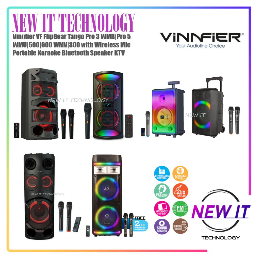 Vinnfier VF FlipGear Tango Pro 3 WMB|Pro 5 WMU|500|600 WMV|300 with Wireless Mic Portable ...