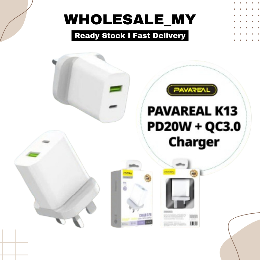PAVAREAL K13 PD20W + QC 3.0 Fast Charging Dual Output UK Plug Travel ...