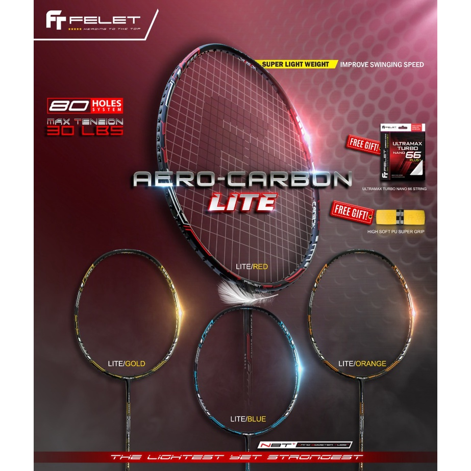 Felet Aero Carbon Lite 7U 70Gram 30lbs Racket Badminton Racket (100% ...