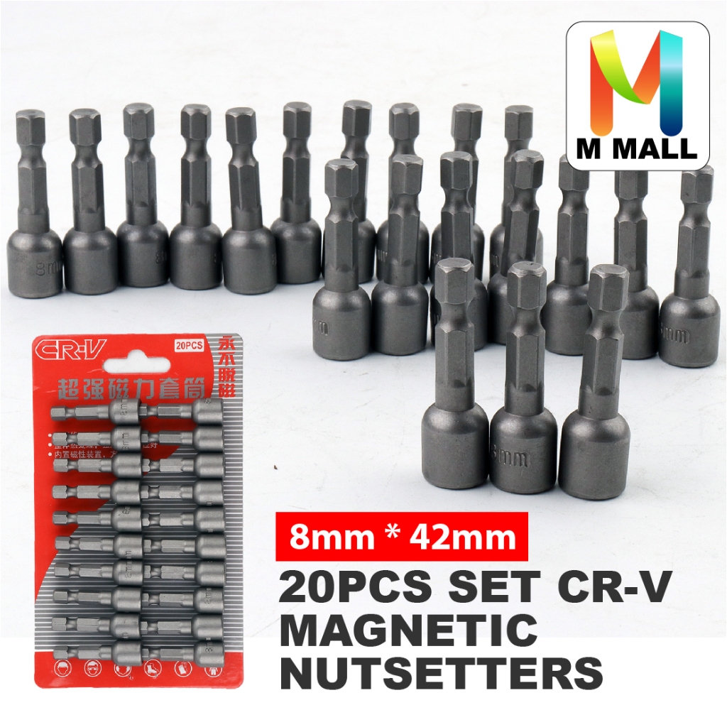 20pcs CR-V Magnetic Nut Setter 1/4" Hex Socket Wrench Converter Drill ...