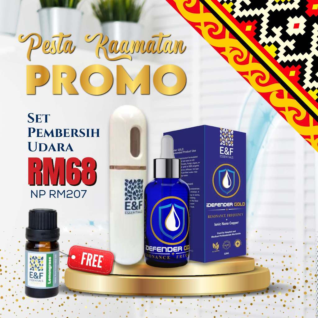 AIR SANITIZER IDEFENDER GOLD COVID | PEMBERSIH UDARA | DIFFUSER FREE ESSENTAIAL OIL | Shopee ...