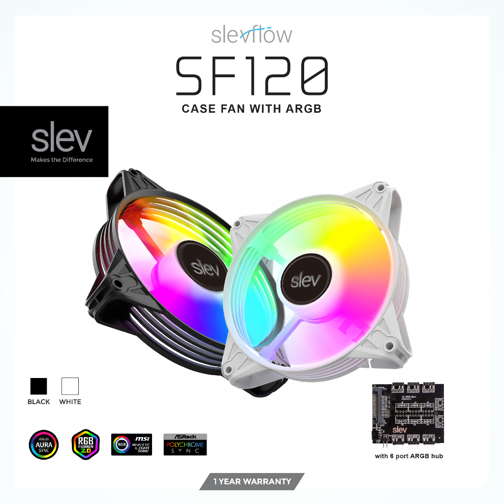 Slev SF120 12cm ARGB Casing Fan with 6 port aRGB Hub | Shopee Malaysia