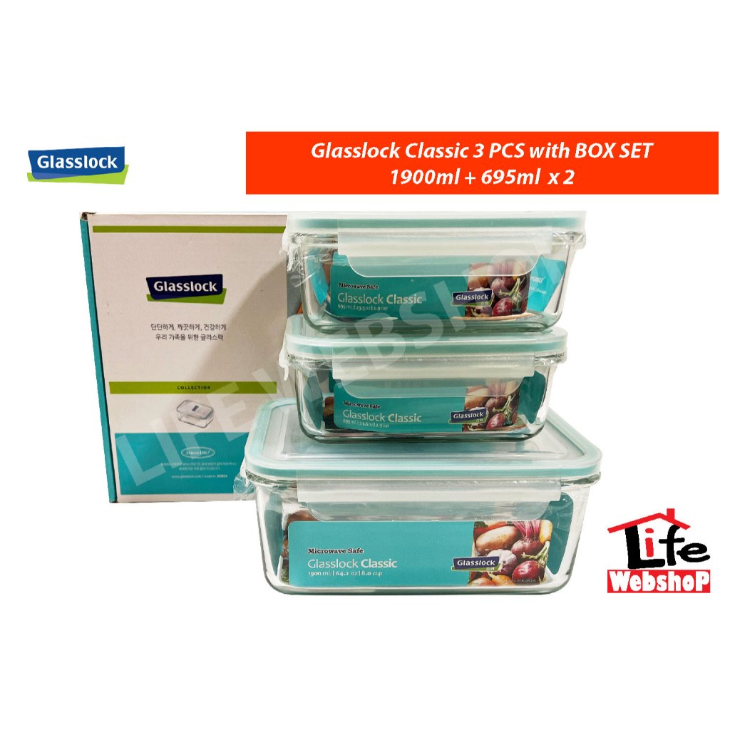 GLASSLOCK CLASSIC FOOD CONTAINER 3 PCS WITH BOX SET (GL05-02(2 ...