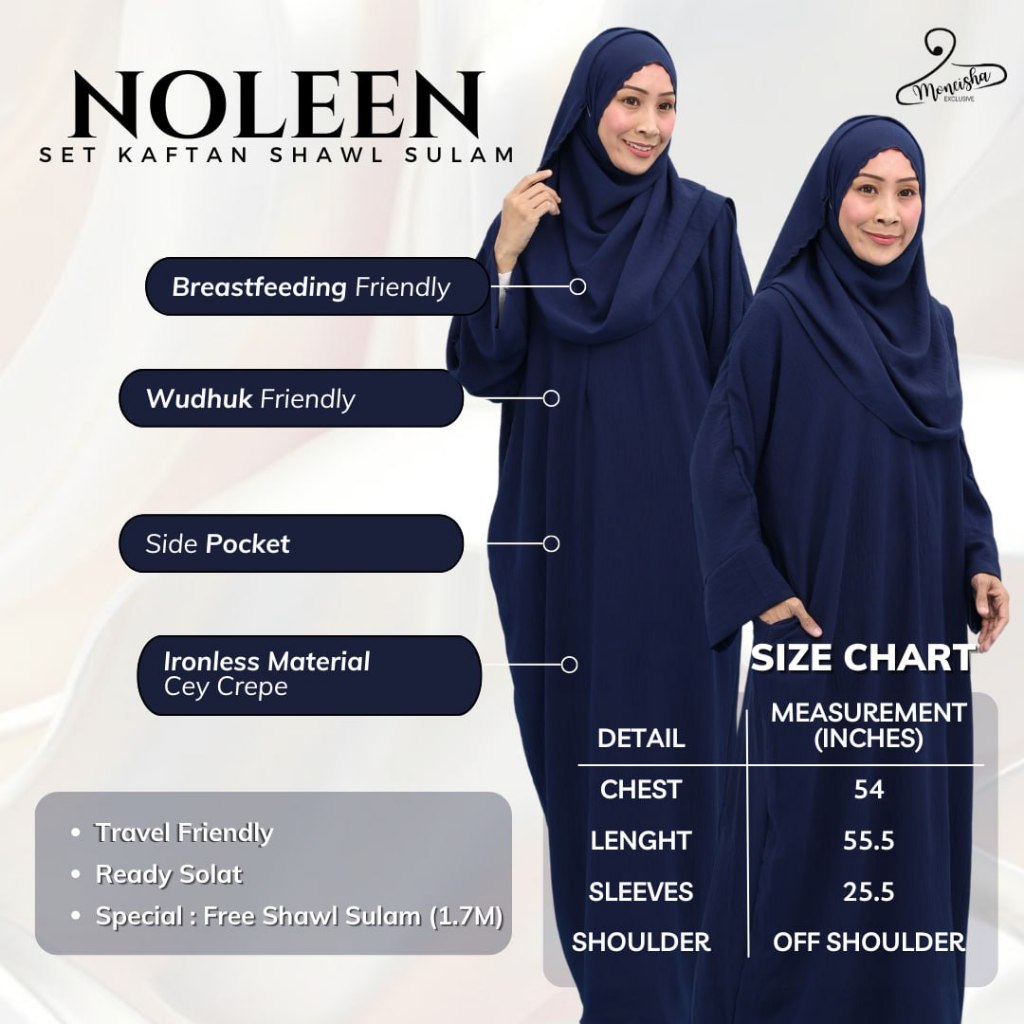NOLEEN KAFTAN WITH SHAWL SULAM (1.7M) | KAIN PREMIUM CEY CREPE ...