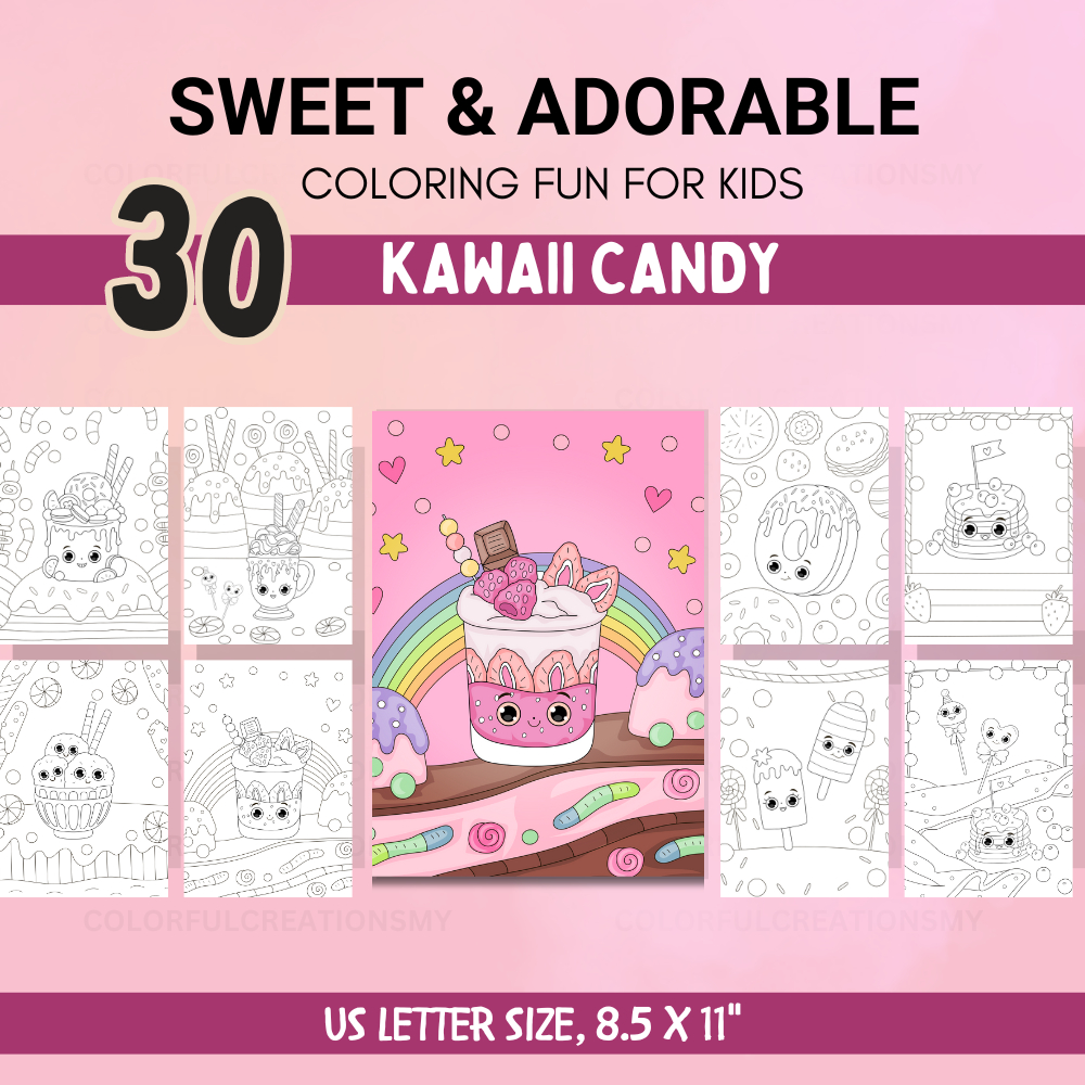 Kawaii Candy Colouring Pages for Kids, 30 PDF digital printing ...