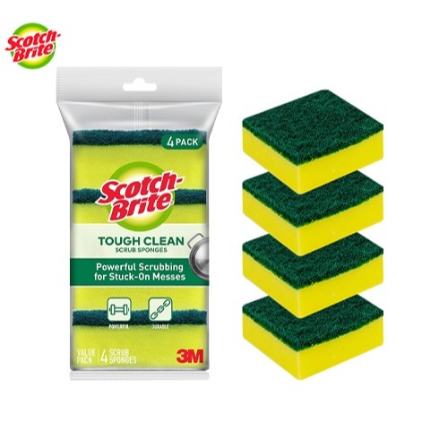 3M Scotch Brite 4's Tough Clean Scrub Sponge Heavy Duty Scouring Dish ...