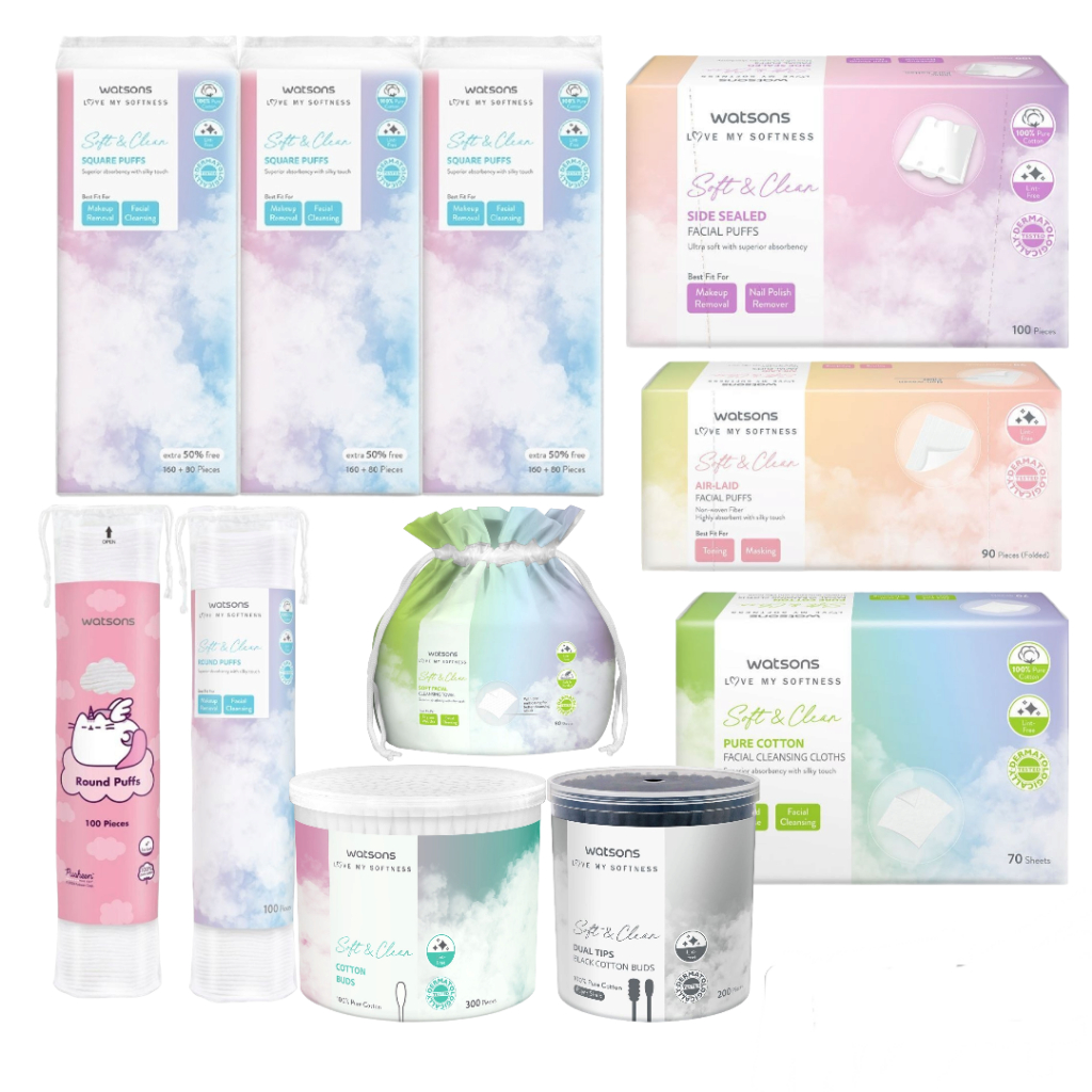 WATSONS Round Facial Cotton Puff 100s /Soft Facial Puffs 90's/Facial ...