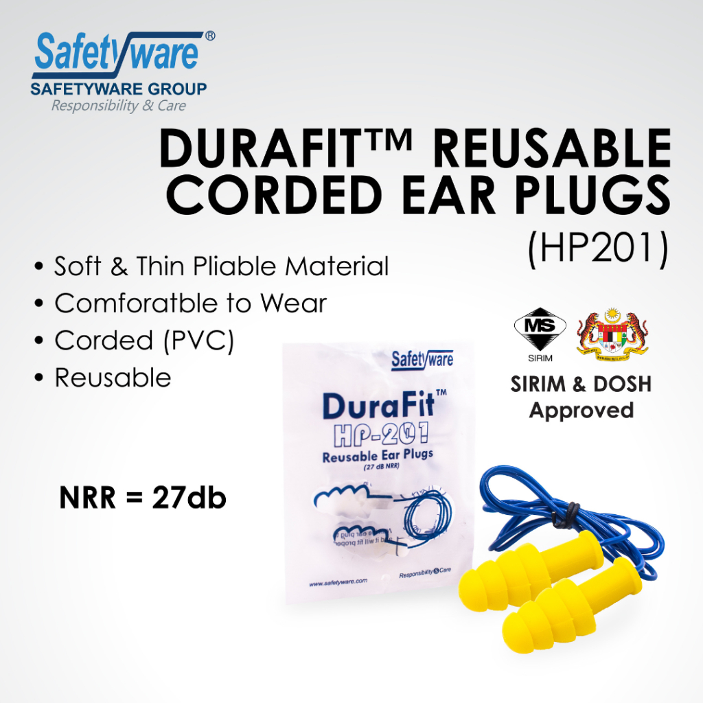 Safetyware DuraFit High Quality Reusable Ear Plugs I in Polybag Packing ...