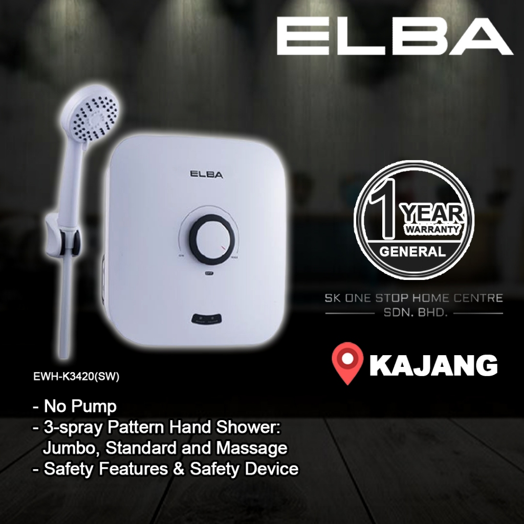 (Authorised Dealer) ELBA EWH-K3420 (GB/SW) Water Heater Rain-shower set ...