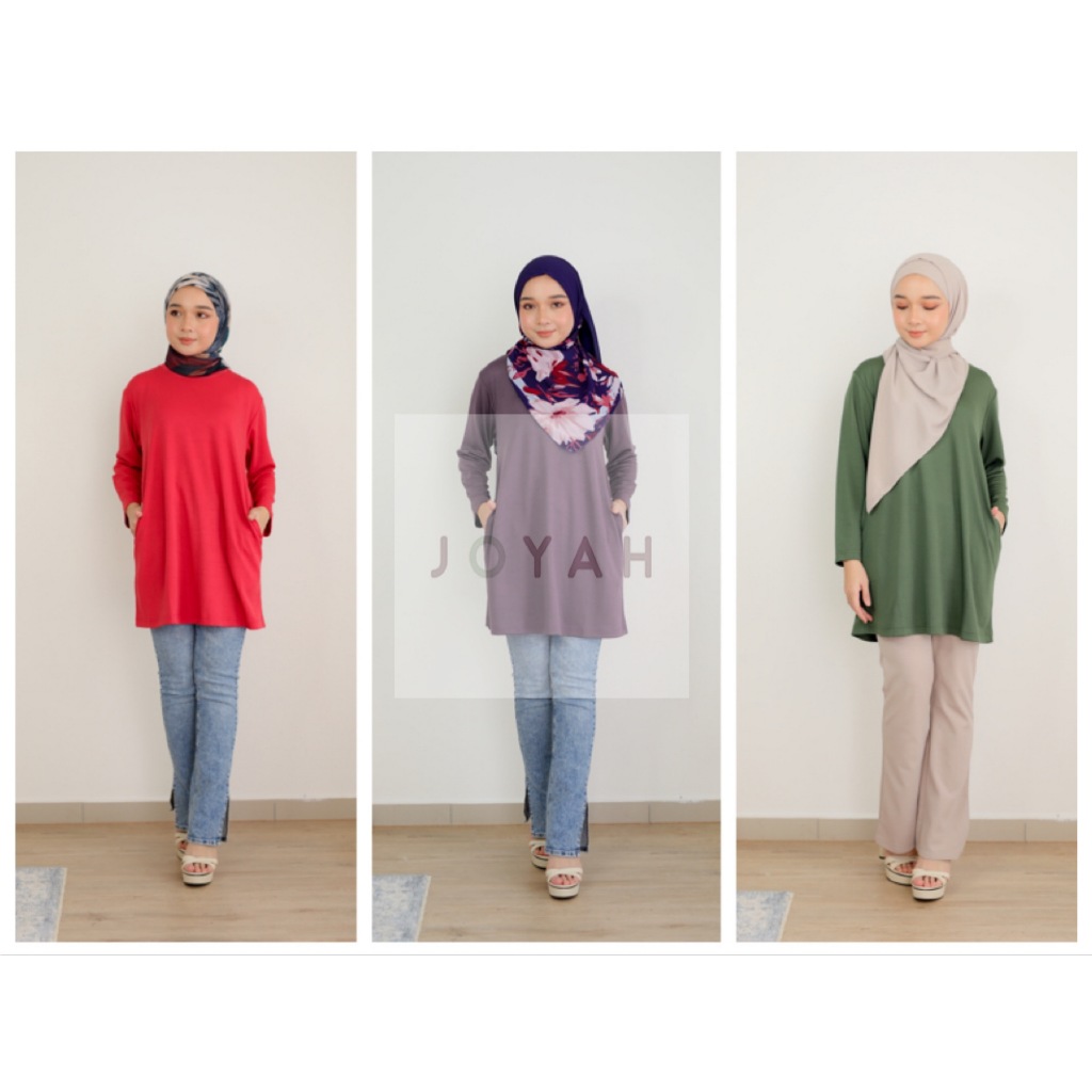 Joyah Berpocket Premium MuslimahXS-XL/Baju Sukan Muslimah/Plain Jersi/ Microfiber Eyelet ...