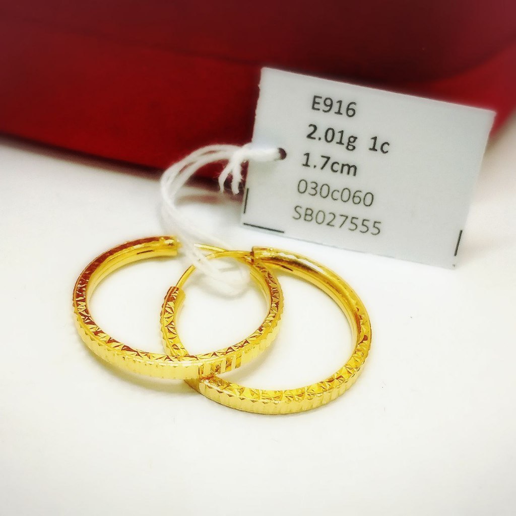 LAELA SUBANG RING SQUARE 1C EMAS TULEN 916 GOLD EARRING | Shopee Malaysia