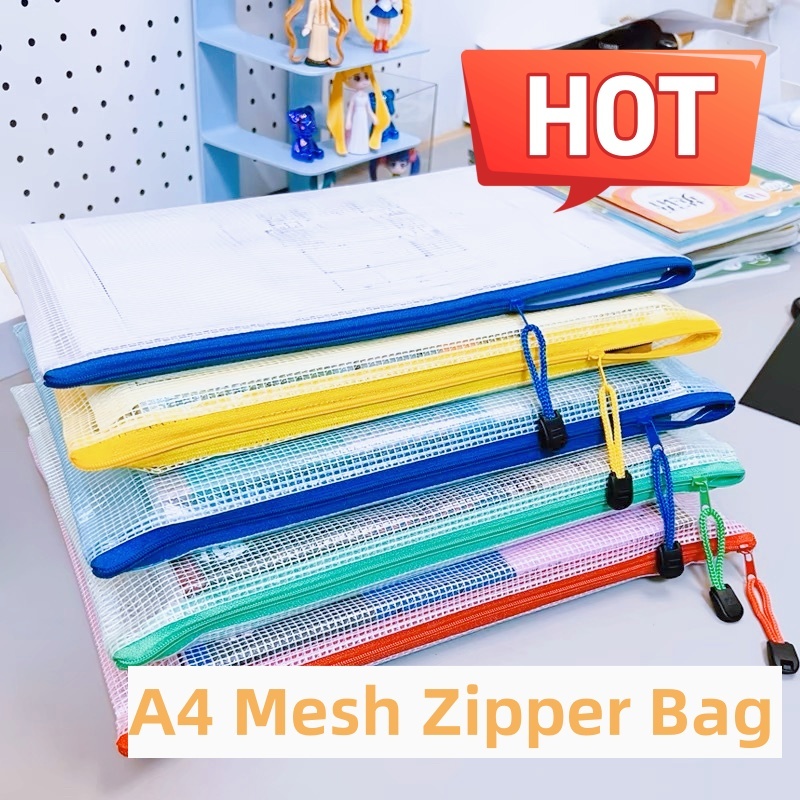 A4 Mesh Zipper File Zipper Bag Zip Bag Waterproof Transparent Portable ...