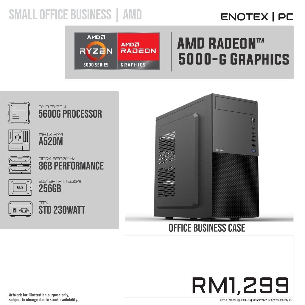 ENOTEX PC AMD BUSINESS OFFICE DESKTOP with AMD Radeon™ Graphics 5000G ...