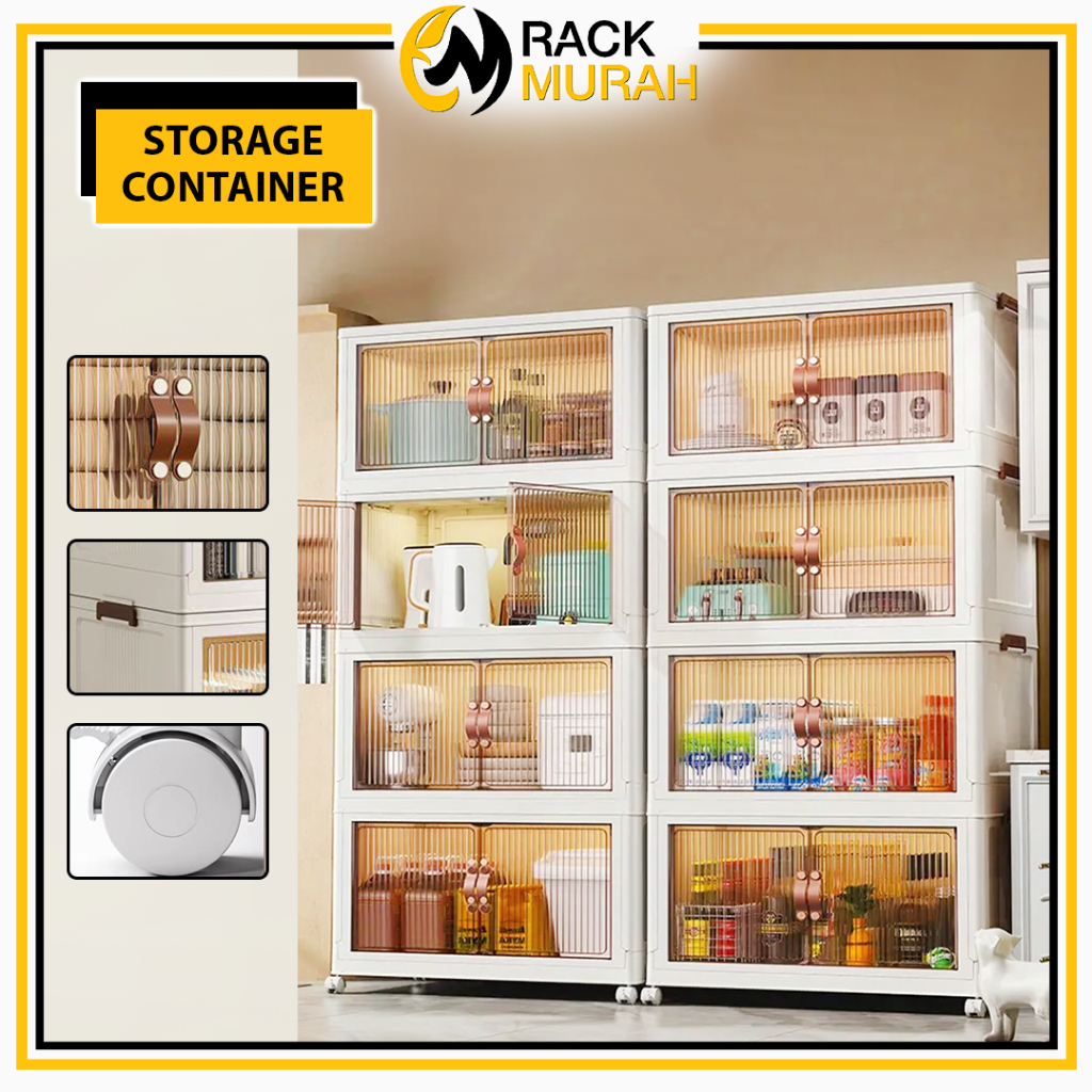 4 LAYER STACKABLE STORAGE CONTAINER TWIN DOOR FOLDABLE BIG PLASTIC ...
