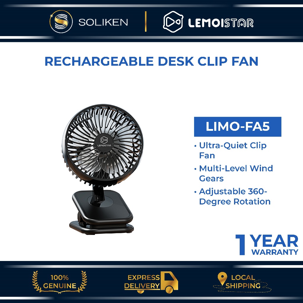 LEMOISTAR LIMO-FA5 ULTRA-Quiet Rechargeable 6 Inch Desk Clip Fan ...