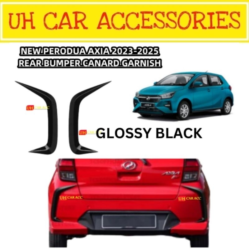 PERODUA AXIA NEW 2023-2025 CAR REAR BUMPER CANARD GLOSSY BLACK NO TAPE ...