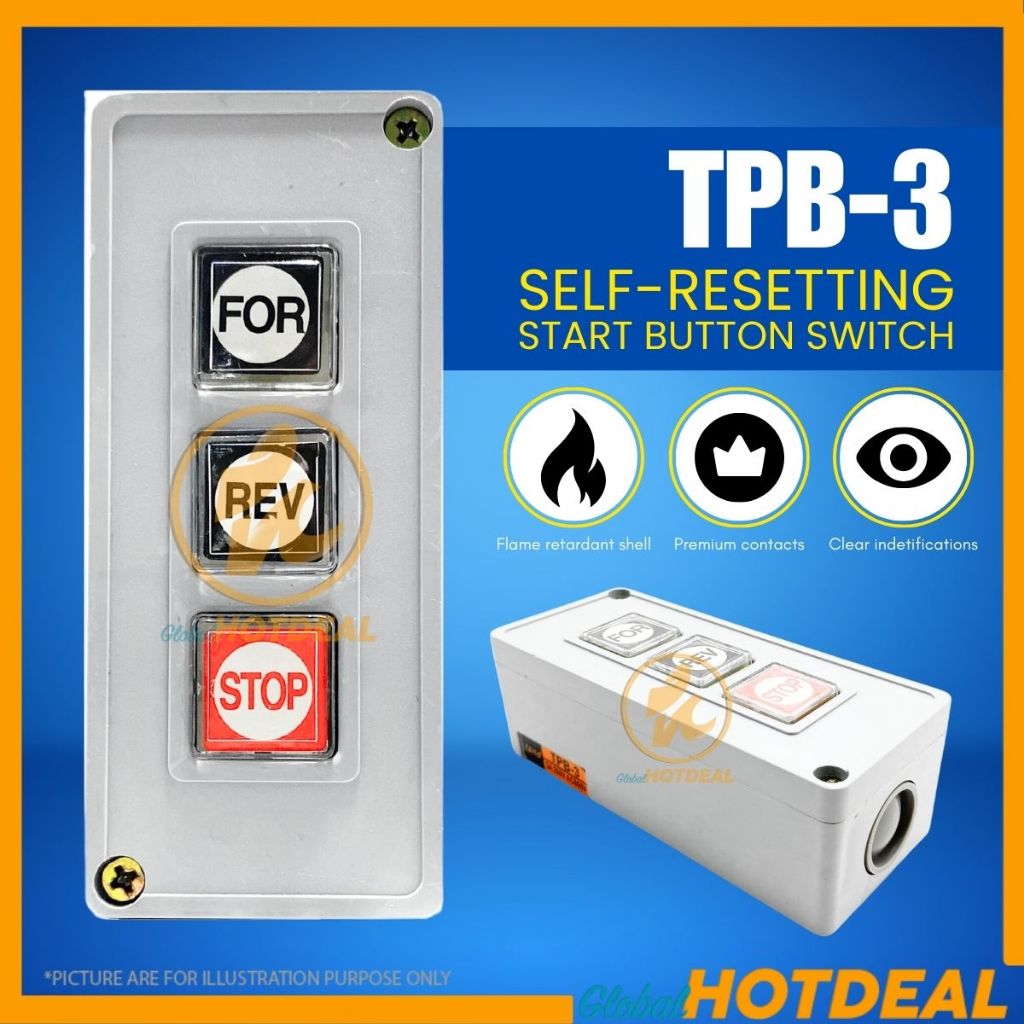 TPB-3 FOR-REV-STOP Forward Reverse Stop 3P Momentary Push Button ...