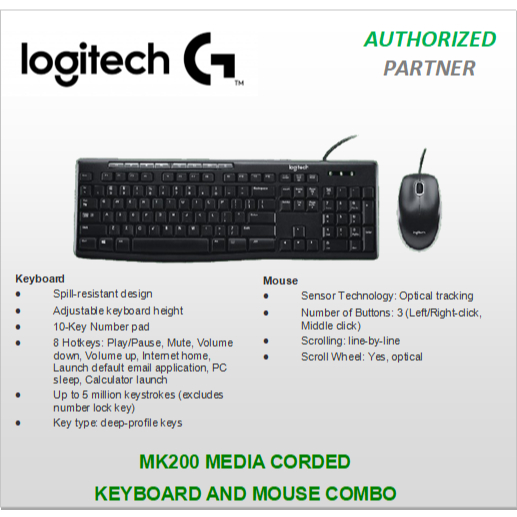 Logitech Mk200 Media Corded Keyboard And Mouse Combo Shopee Malaysia