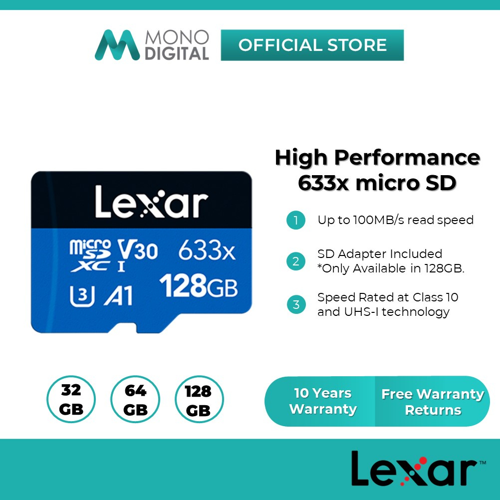 Lexar MicroSD High-Performance SD Card 633x / Blue Plus UHS-I Memory ...