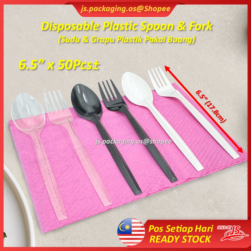 Disposable Plastic Cutlery Party Long 6.5" Spoon Fork [50pcs±] Sudu ...
