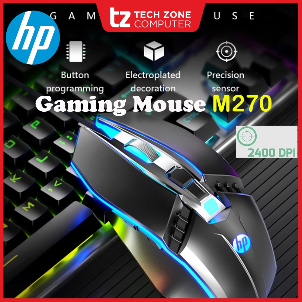 HP M270 Gaming Mouse with 6 buttons USB Wired Gaming Mouse with Adjustable 2400 DPI, RGB Optical ...