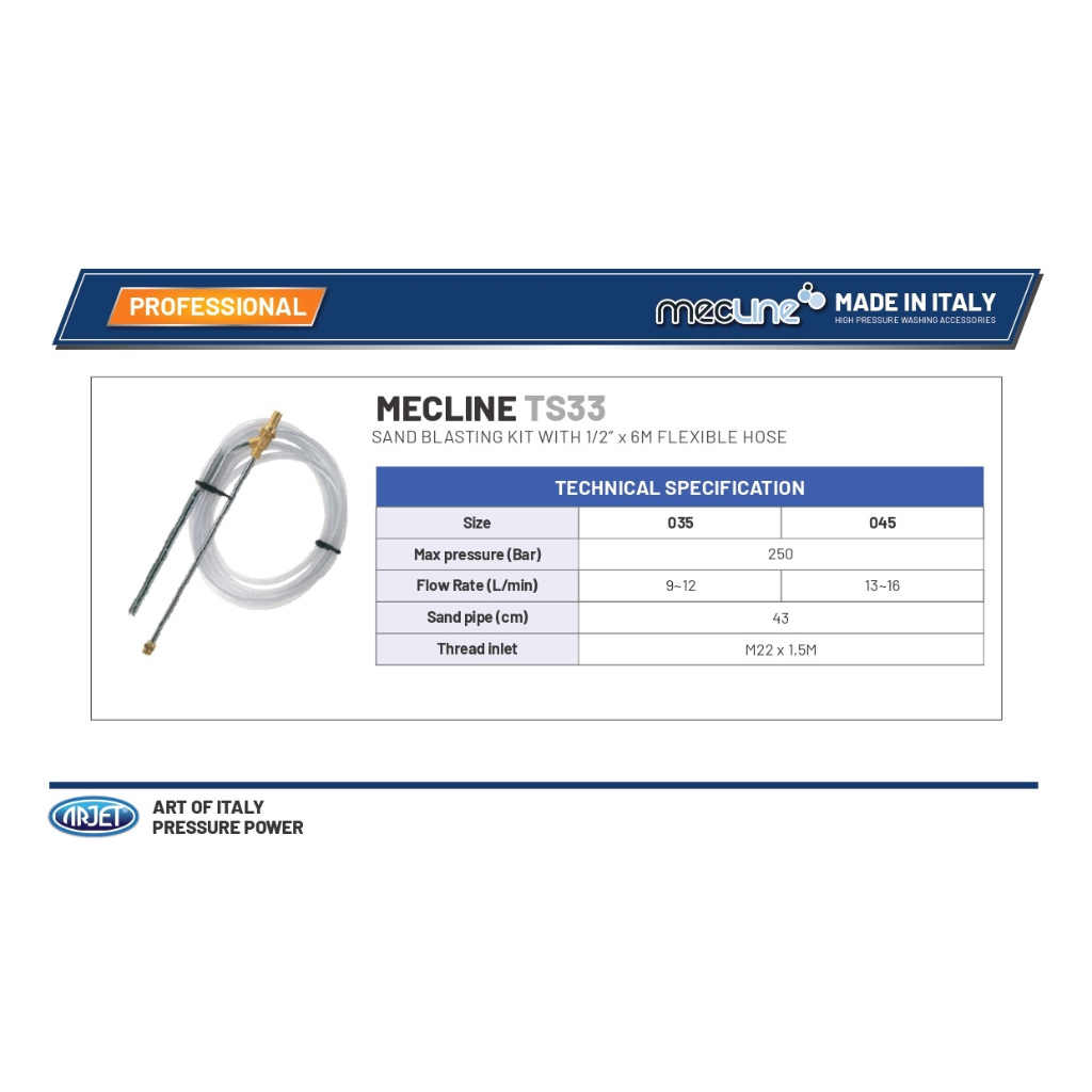 ITALY MECLINE TS33 WATER SAND BLASTING KIT WITH 1/2" INCHE X 6 METER ...