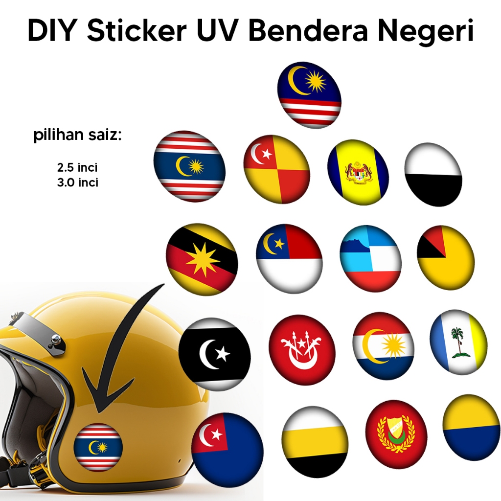 DIY Stiker UV DTF Bendera Negeri Malaysia Waterproof tampal pada topi ...