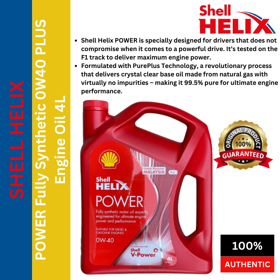 550054071 Shell Helix POWER Fully Synthetic 0W40 SN PLUS Engine Oil (4L ...