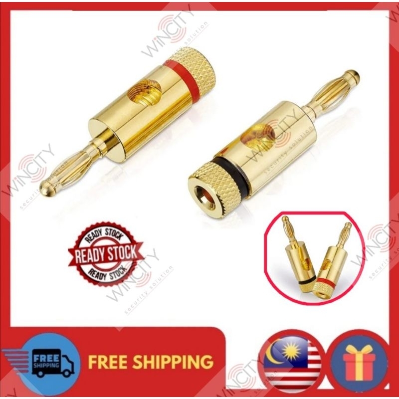 WSS (1PAIR) Banana Plug Male Socket Gold Plated Audio Speaker Connector ...