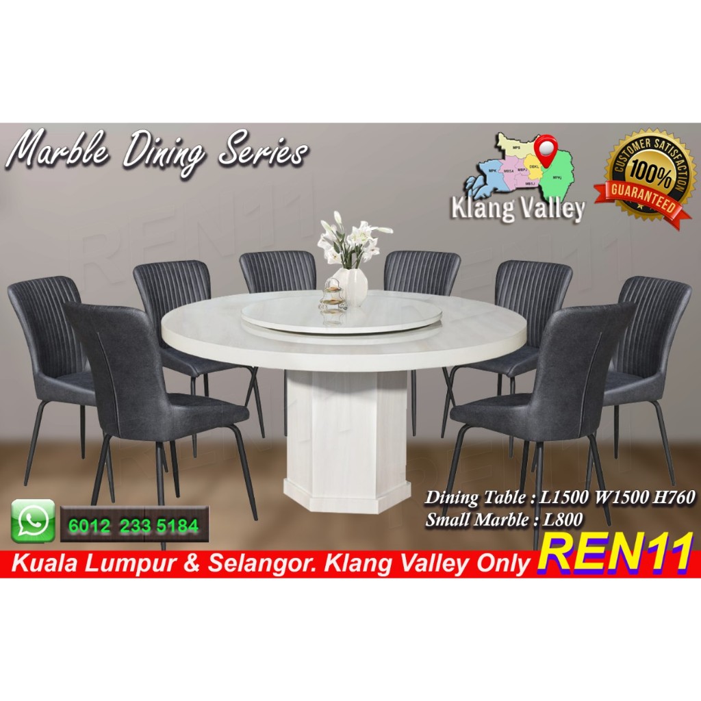Round Marble Dining Table Meja Marble with lazy susan - L1350 / L1500 ...