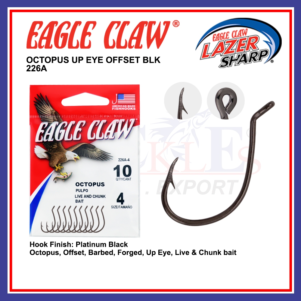 Eagle Claw 226A Platinum Black Octopus Up Eye Offset Black USA (8-10pcs ...