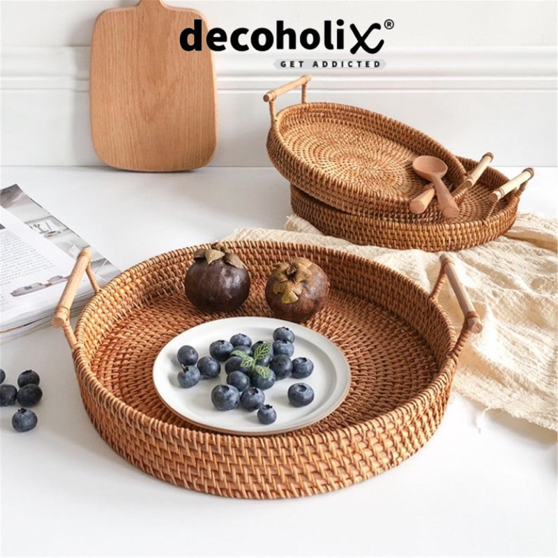 SIDRA Rattan Tray With Handle Hand-Woven Wicker Dulang Rotan Fruit Food ...
