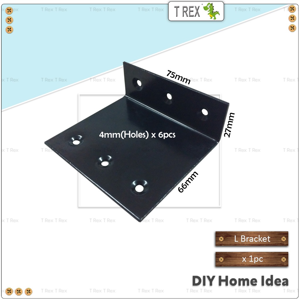 T Rex DIY 27mmx66mmx75mm L Shape Steel Bracket / L Metal Bracket Black ...
