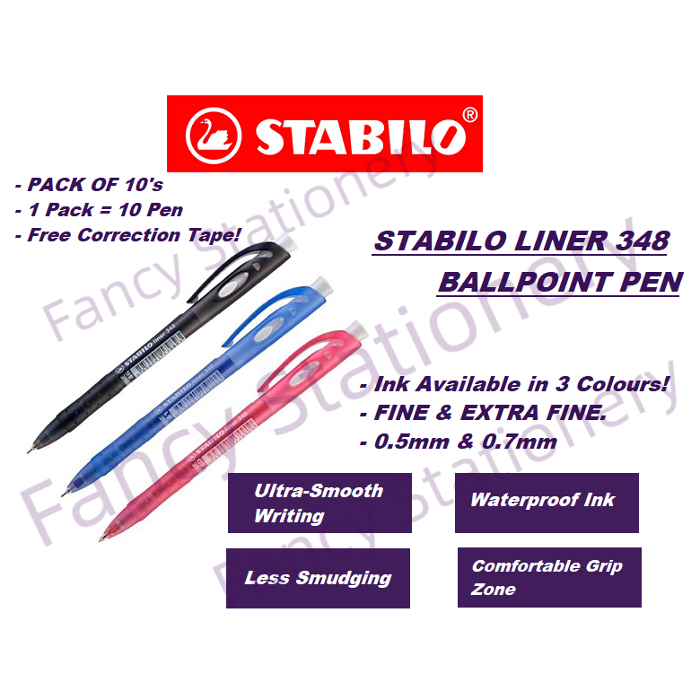 STABILO Ballpoint Pen STABILO 348 Liner Retractable Black, Blue, Red ...