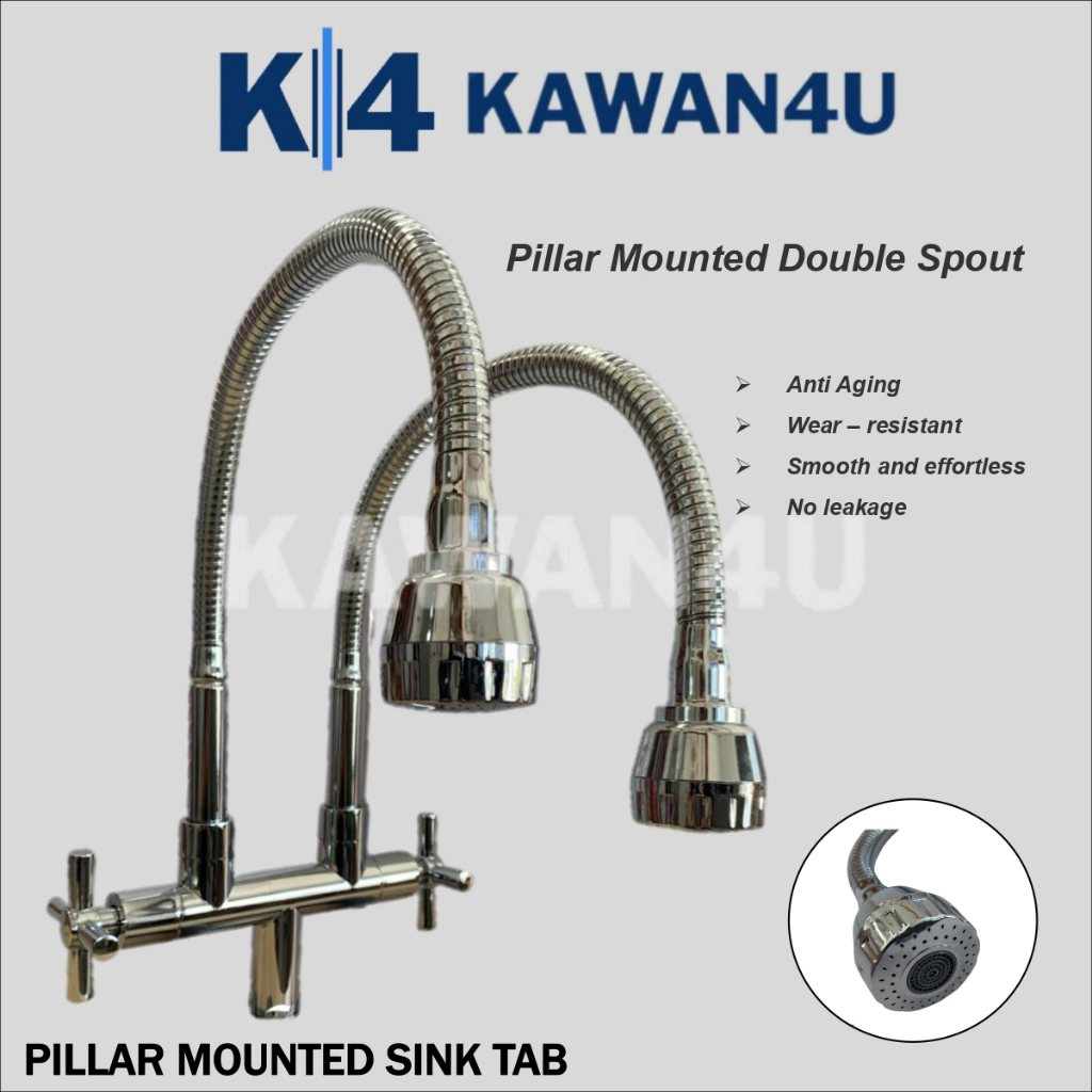 Flexible Double Faucet Water Tap 360° Pillar | Wall-Mounted 2 Mode ...