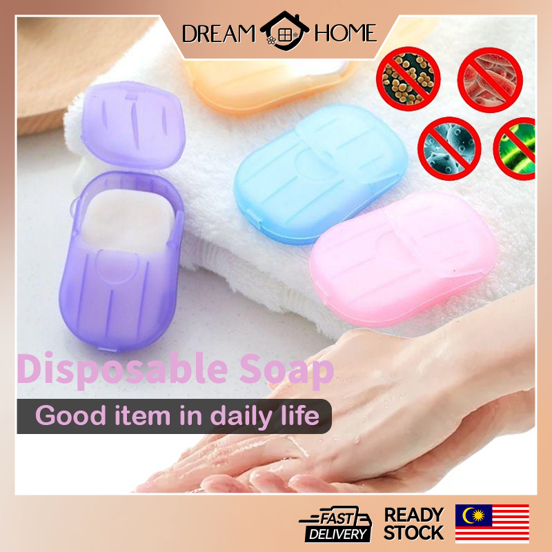 ️𝟮𝟬𝗣𝗖𝗦 + 𝗕𝗢𝗫 ️ Disposable Travel Soap Mini Soap Paper sabun wangi Clean ...