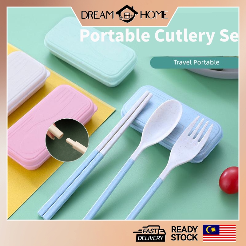 Portable Wheat Straw Fork Cutlery Set Travel Spoon Fork Chopstick Box ...