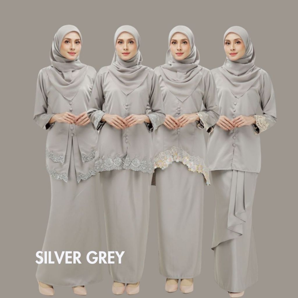 [silver/ light grey] Baju Kurung Kebaya Moden Lace Nikah Tunang Raya ...