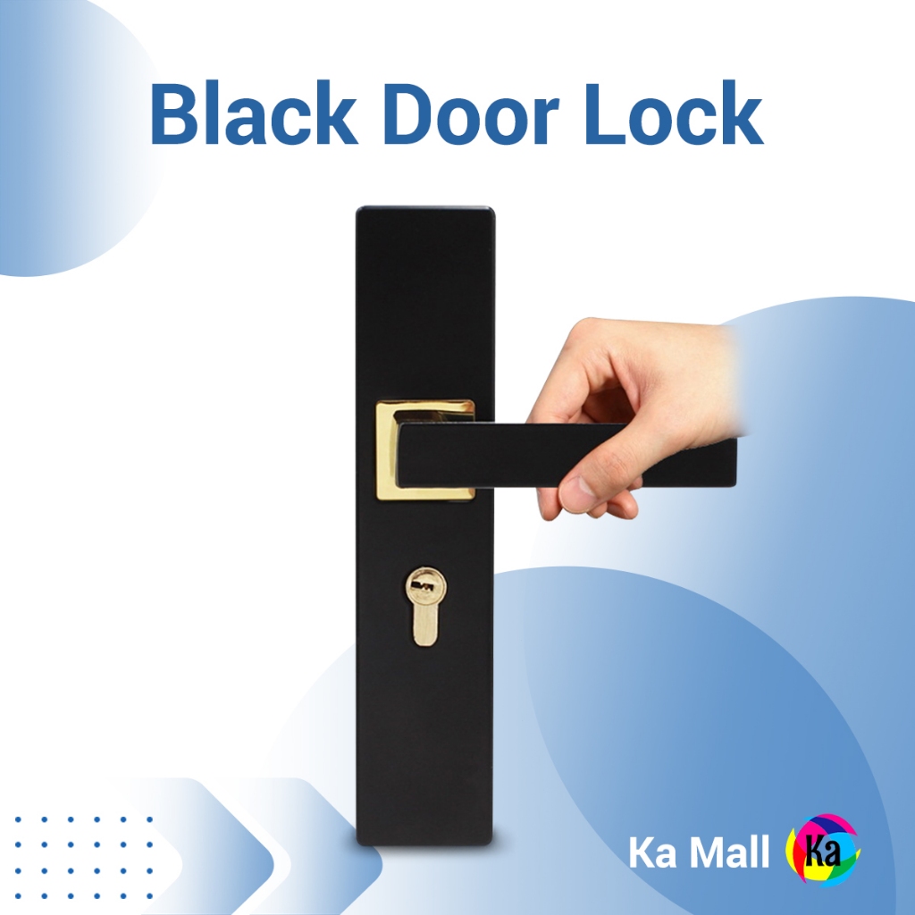 Black door lock Mute Door Handle Locks Set silent tombol pintu Bedroom ...