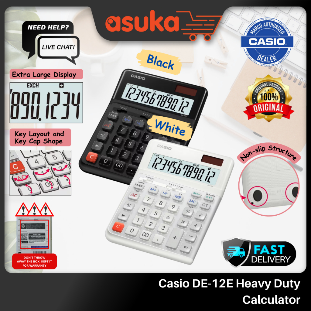 Casio DE-12E Extra Large Display Ergonomic Heavy Duty Calculator Black / White | Shopee Malaysia
