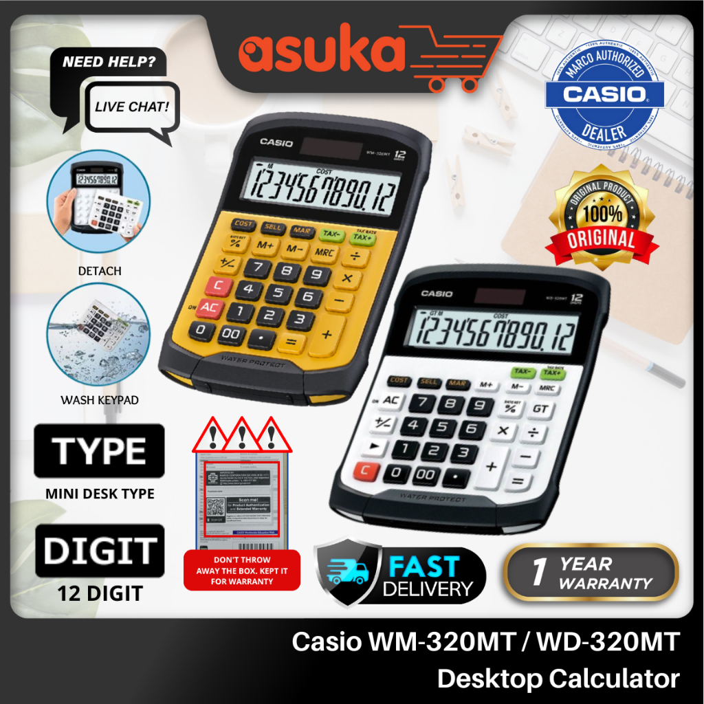 Casio WM-320MT / WD-320MT Water-Protected & Dust-Proof Desktop Calculator/Casio WD-320MT ...