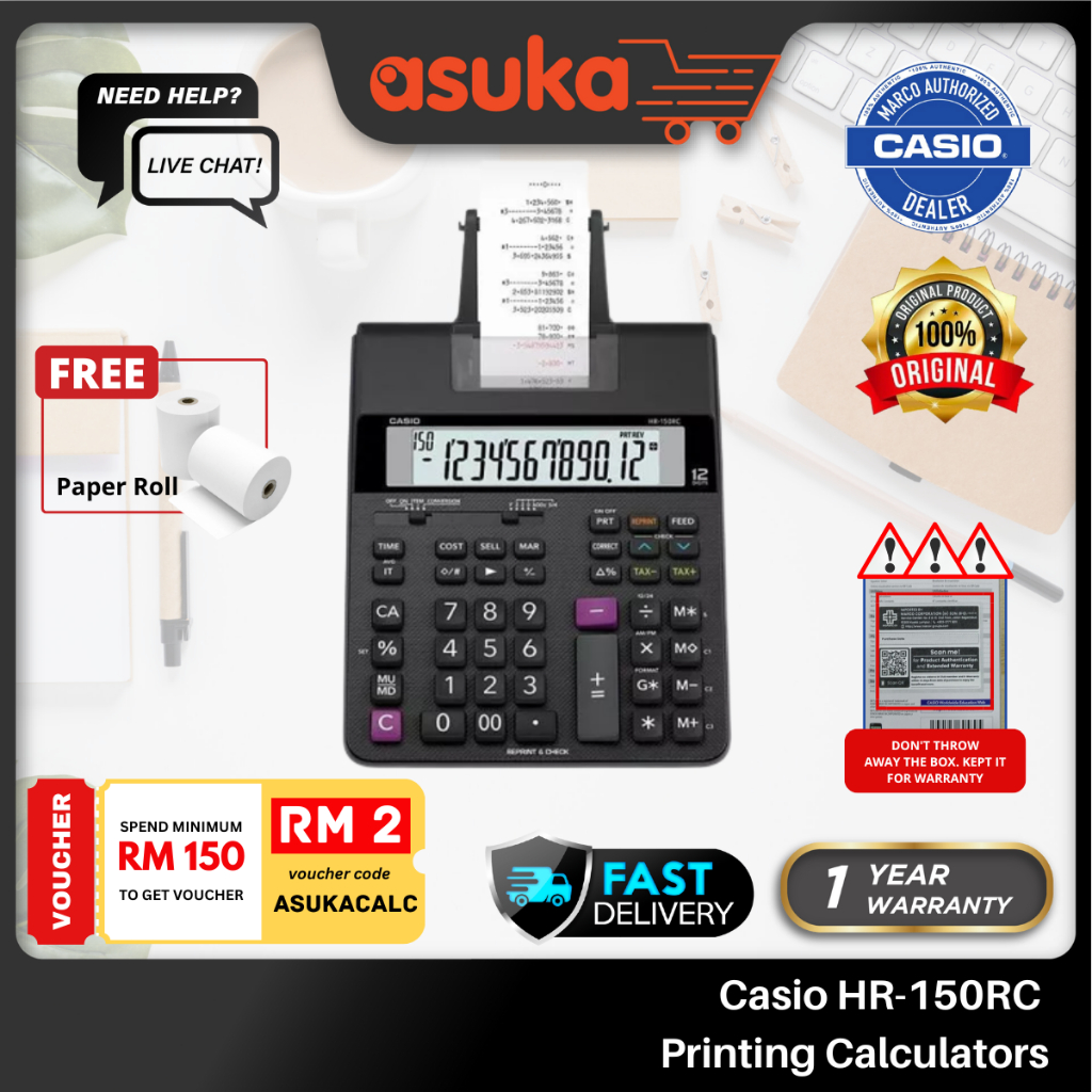 Casio HR-150RC Printing Calculators No Adapter Included 100% Original ...