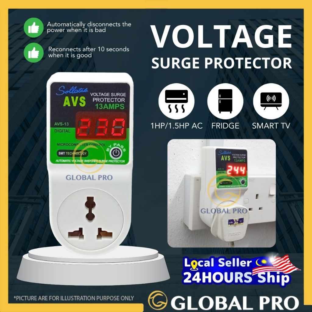 AVS 13A Digital Plug in Automatic Voltage Surge Protector Universal ...