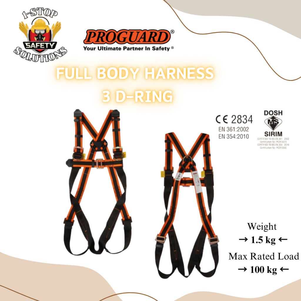 Proguard 3 D-Ring Full Body Harness - 1.8m Double Kernmantle Lanyard ...