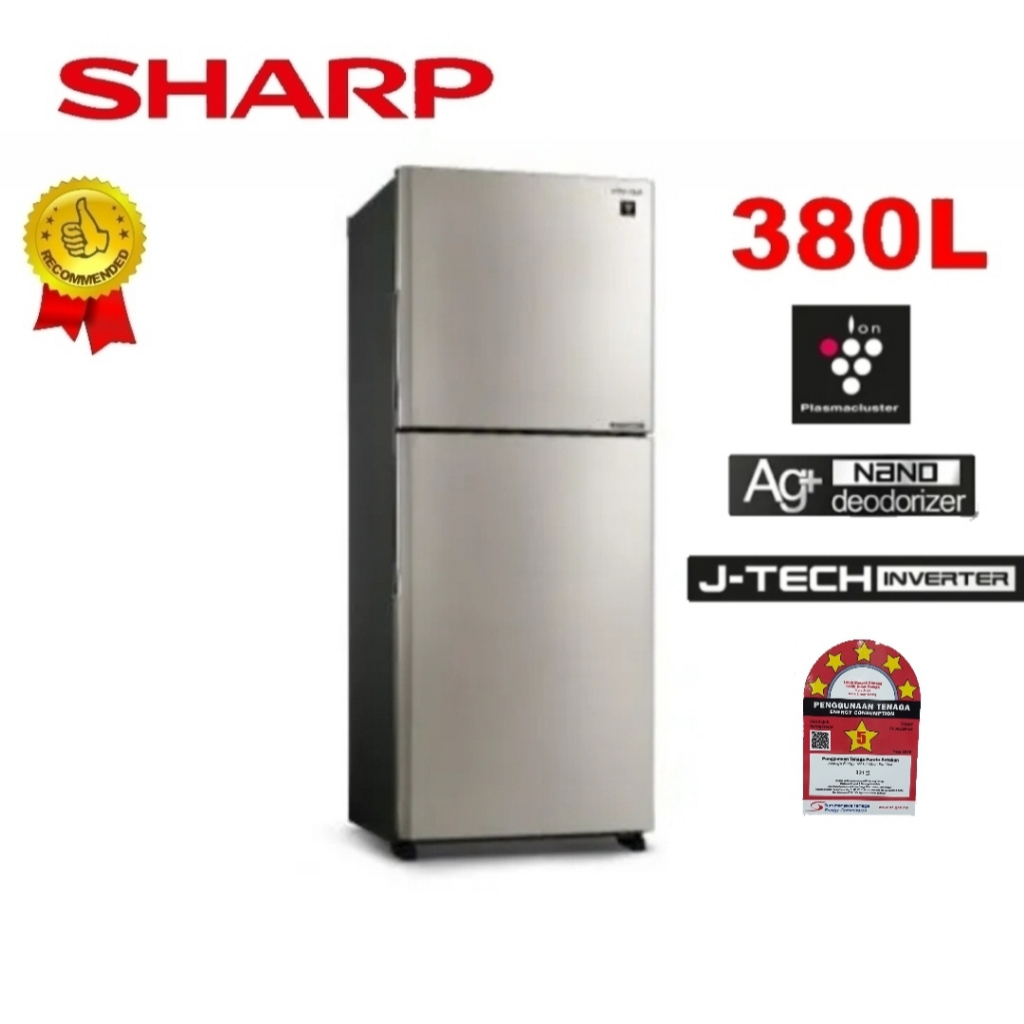 Sharp SJ3822MSS 2 Door Fridge 380L J-Tech Inverter Refrigerator ...