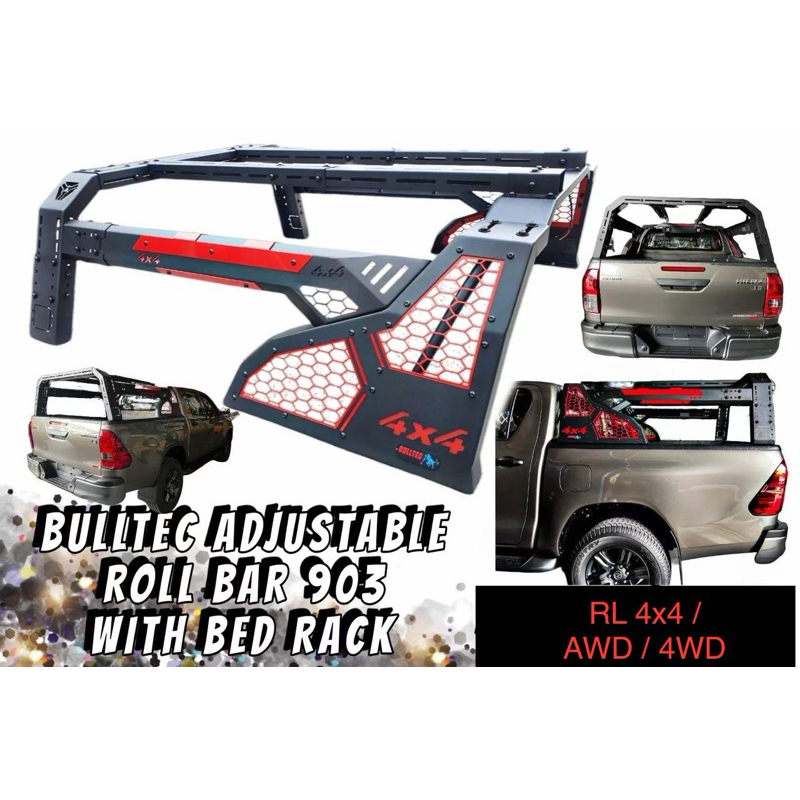 BULLTEC 903 rear roll metal sport bar hilux vigo revo rocco rogue ...