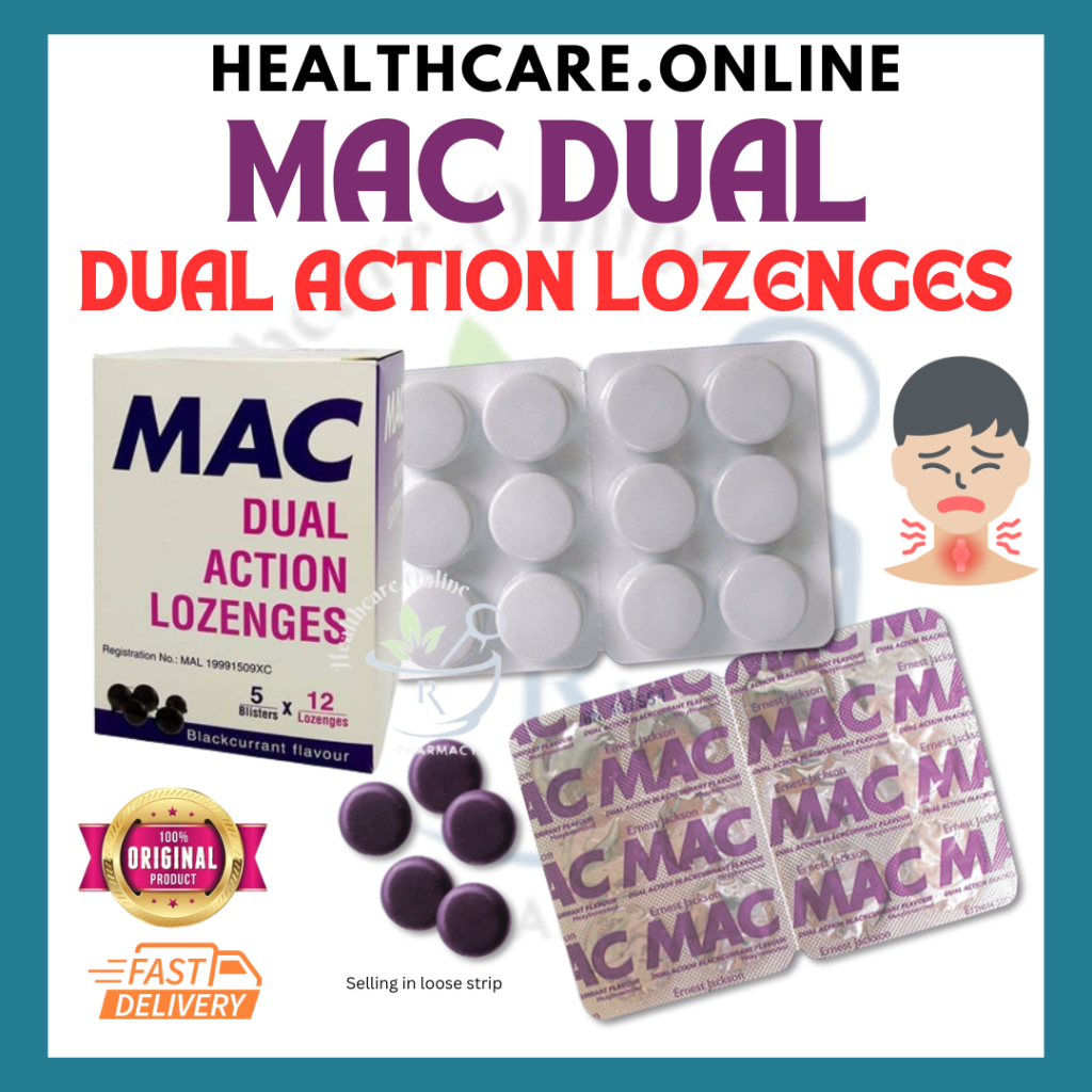 MAC DUAL ACTION LOZENGES BLACKCURRANT FLAVOUR 6 OR 12 LOZENGES PER ...