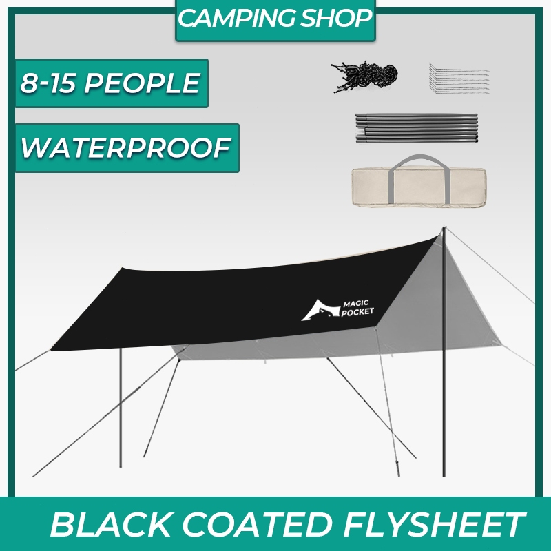Flysheet Camping Waterproof Set Black Coated Shelter Tent Tarp 5x4 Sun ...