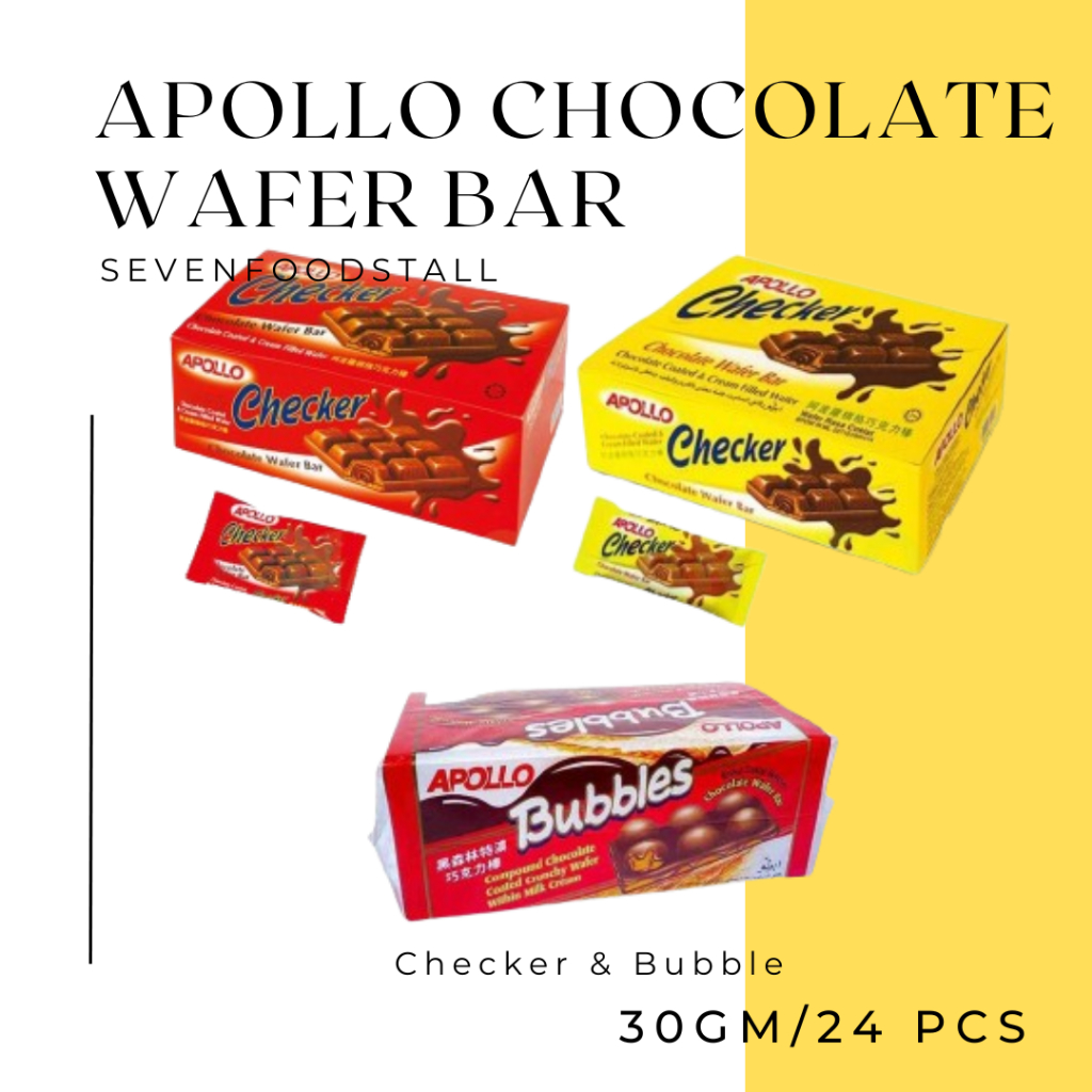 🛒 APOLLO Checker Chocolate Wafer Bar 30GM/24 PCS Chocolated Coated ...
