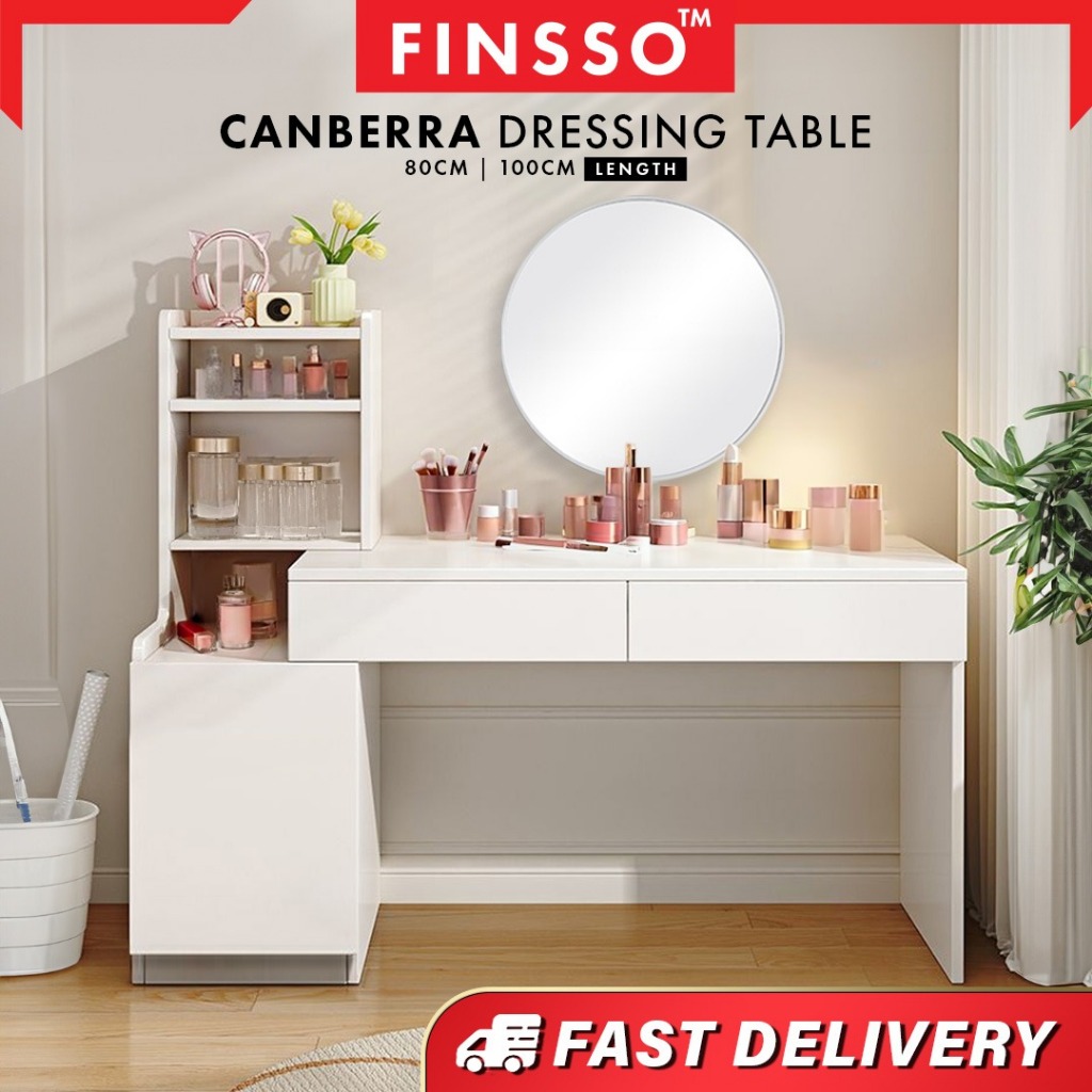 Finsso : Canberra study & dressing table 80 & 100 CM + drawer + rack + mirror / meja belajar ...